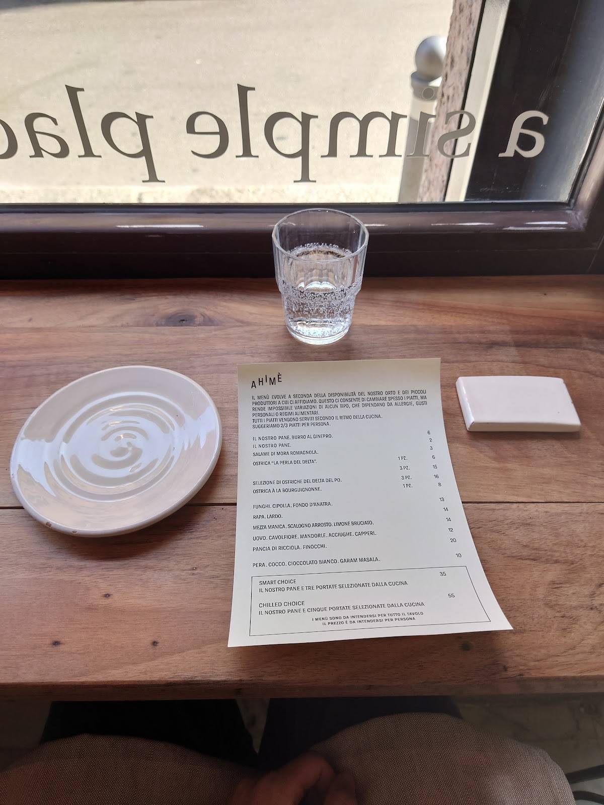 Menu at Ahimè restaurant, Bologna, Via S. Gervasio