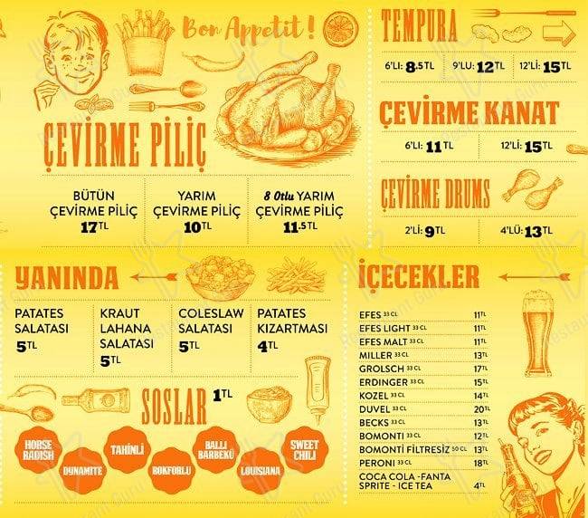 Menu at Bon Tavuk, Istanbul