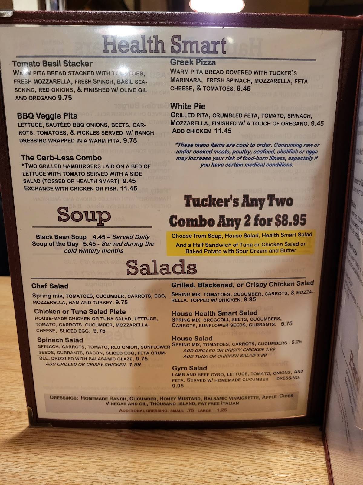 Menu at Tucker's Cafe, Boone