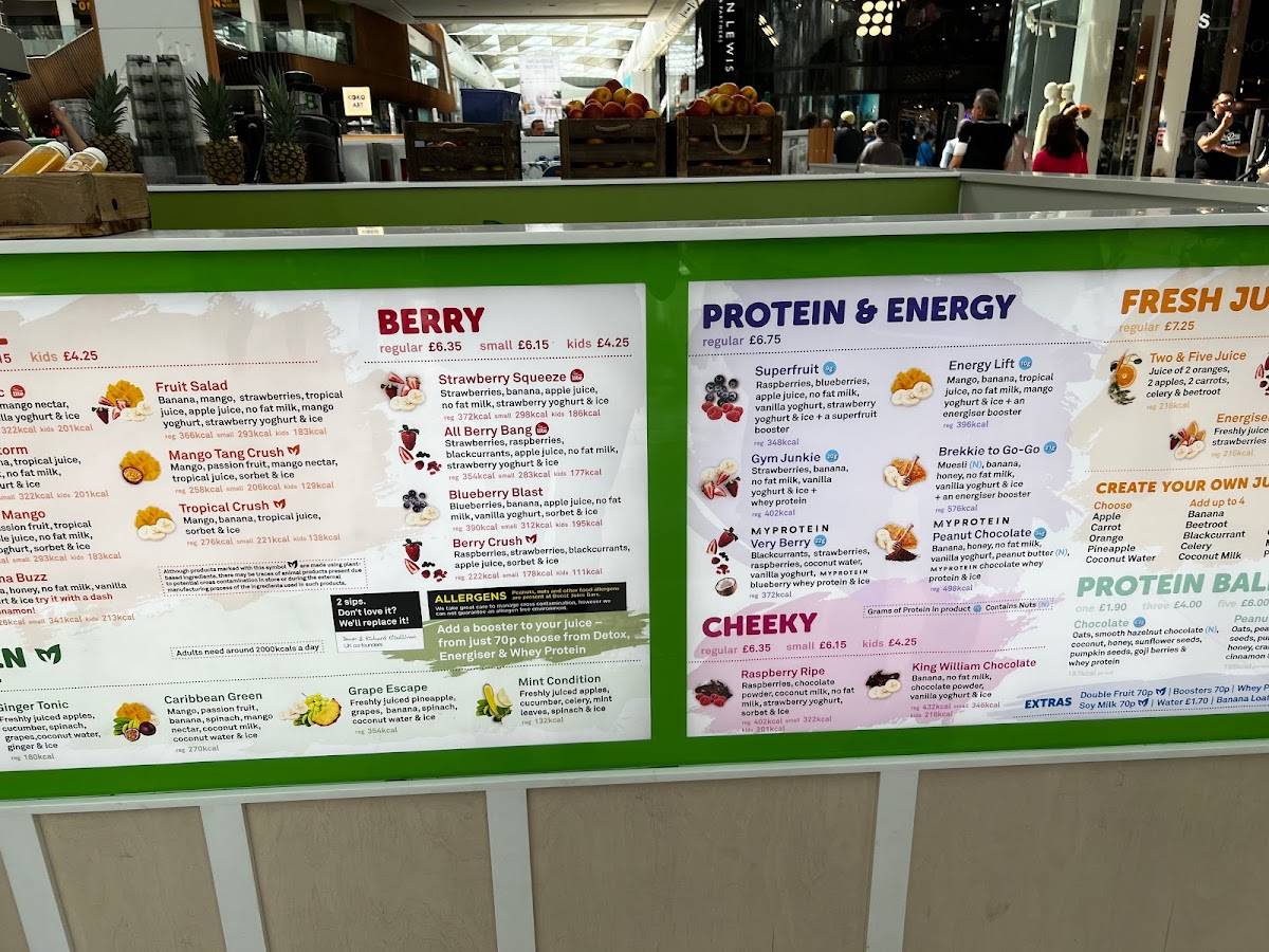 Menu at Boost Juice Bars (UK), London, Unit K2012 Westfield