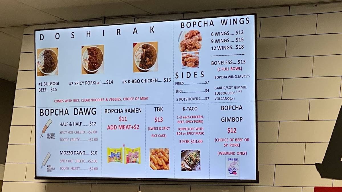 Menu at BopCha, Eat Korean Food restaurant, Woodburn