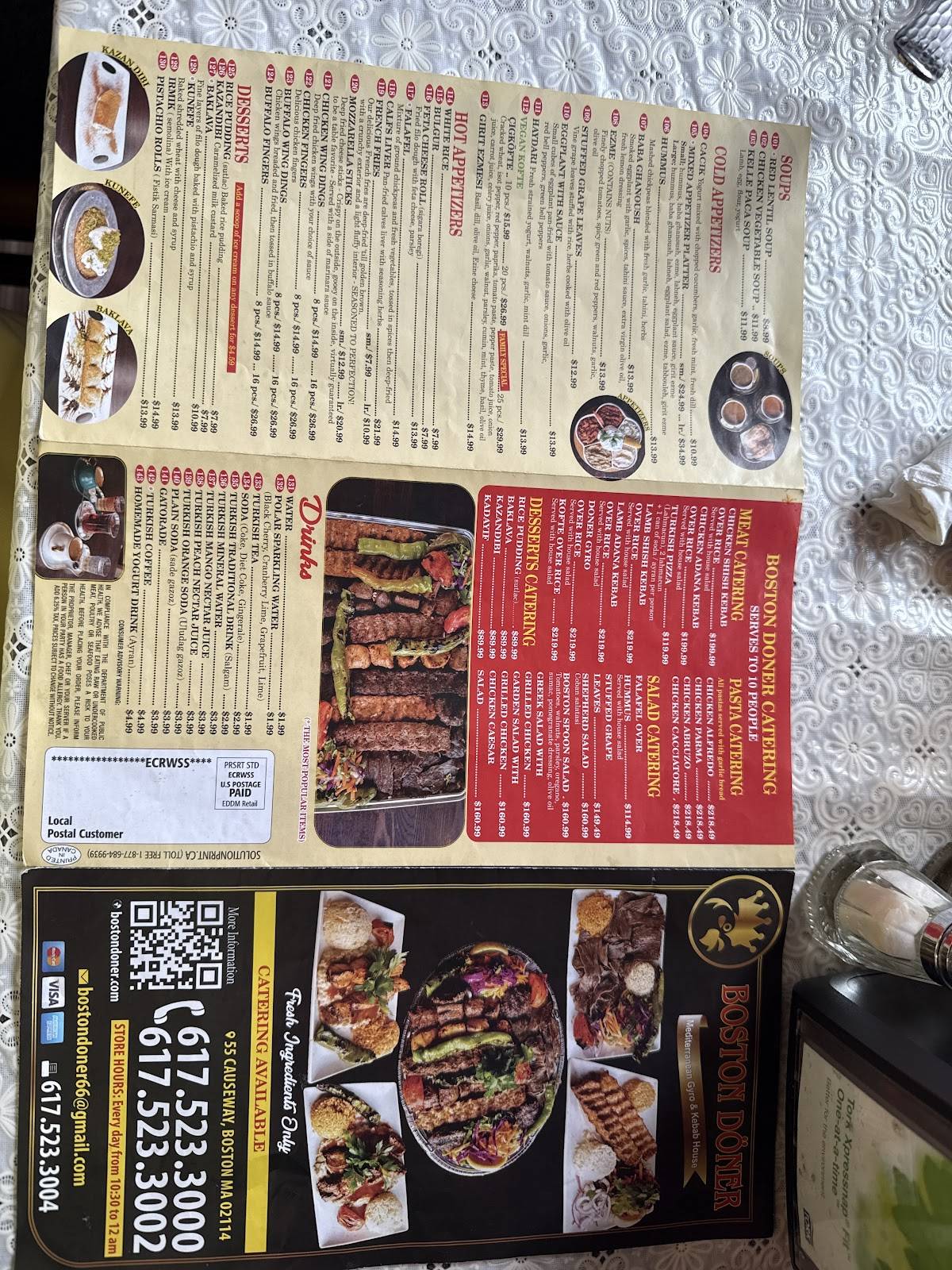 Menu at Boston Doner pizzeria, Boston