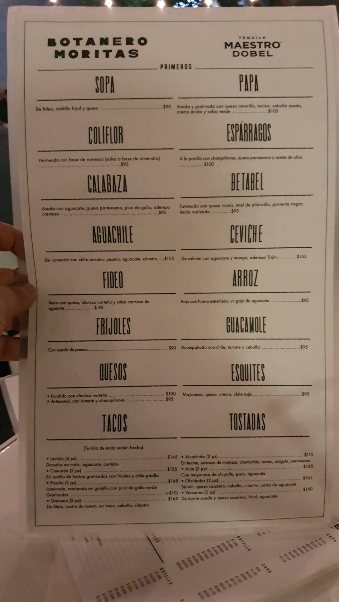 Carta del pub y bar Botanero Moritas, Monterrey, Juan Ignacio Ramón 852 ...