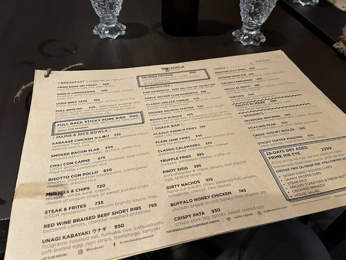 Menu at Boudica Café Bar - SM Mega Tower Megamall, Mandaluyong