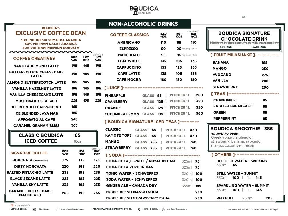 Menu at Boudica Café Bar - SM Mega Tower Megamall, Mandaluyong