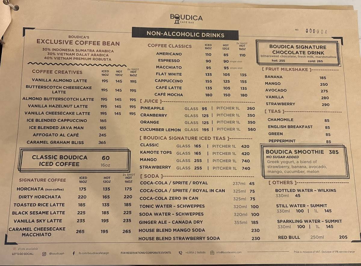 Menu at Boudica Café Bar - SM Mega Tower Megamall, Mandaluyong