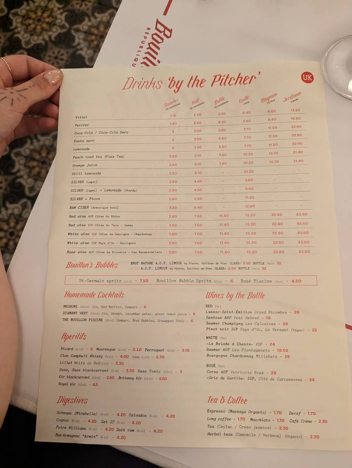 Menu au Bouillon République, Paris