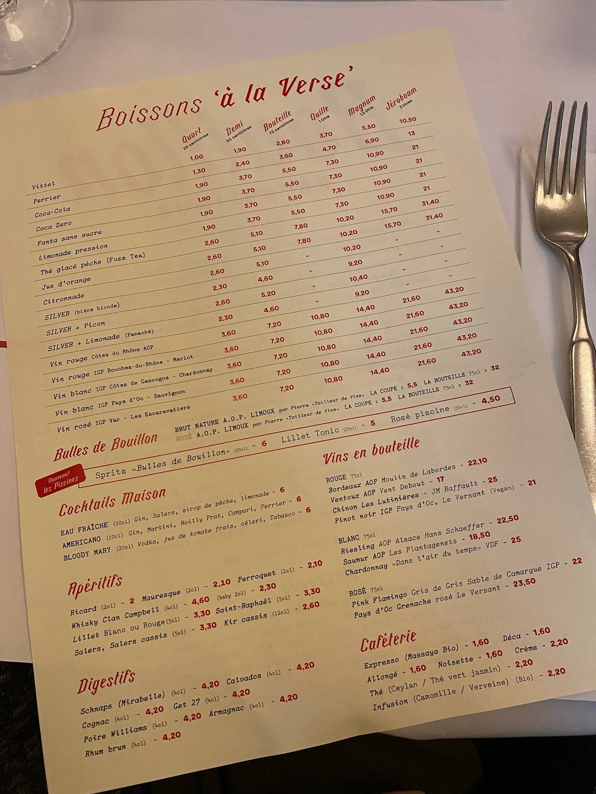 Menu au Bouillon République, Paris