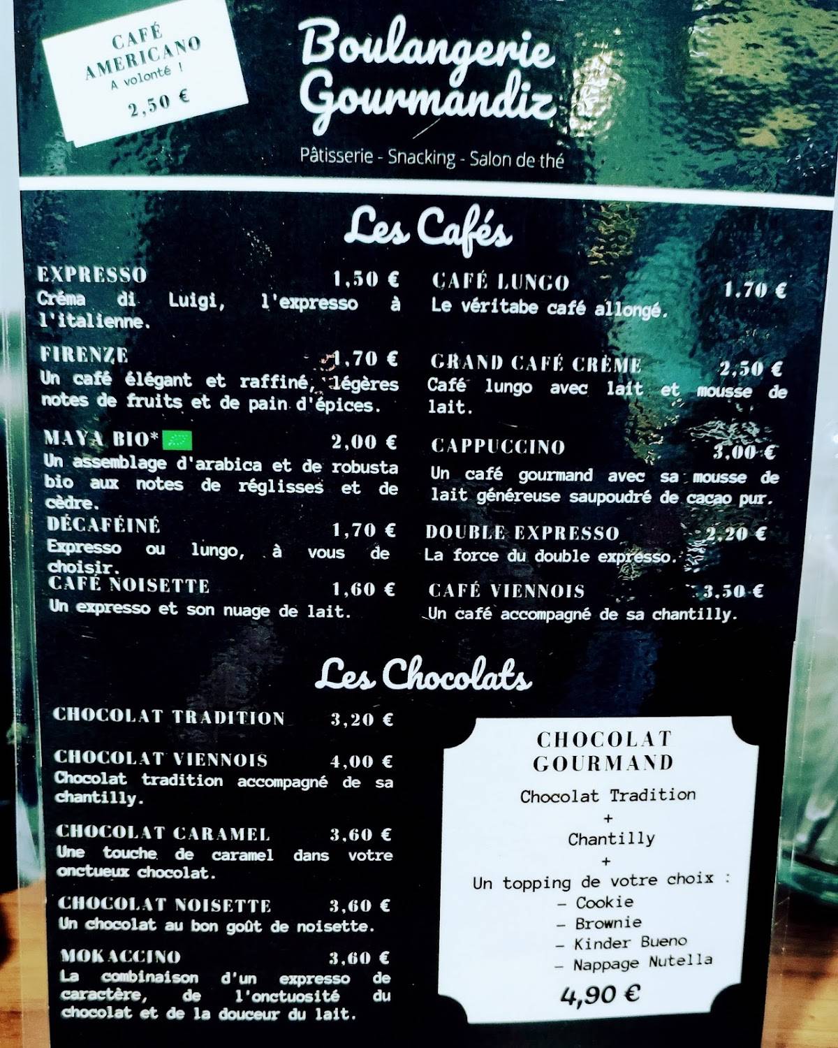 Menu au Boulangerie Gourmandiz, Montpellier