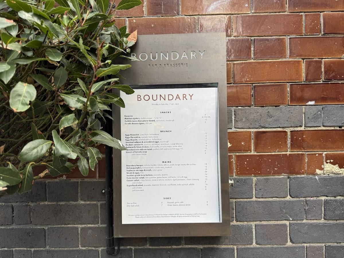 Menu at Boundary Bar and Brasserie, London, Ground Floor
