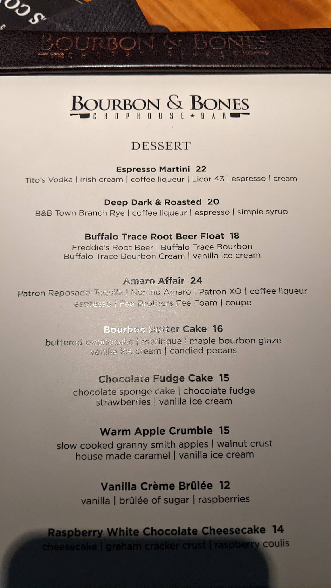 Menu at Bourbon & Bones Chophouse Bar, Gilbert, E Williams Field Rd ...