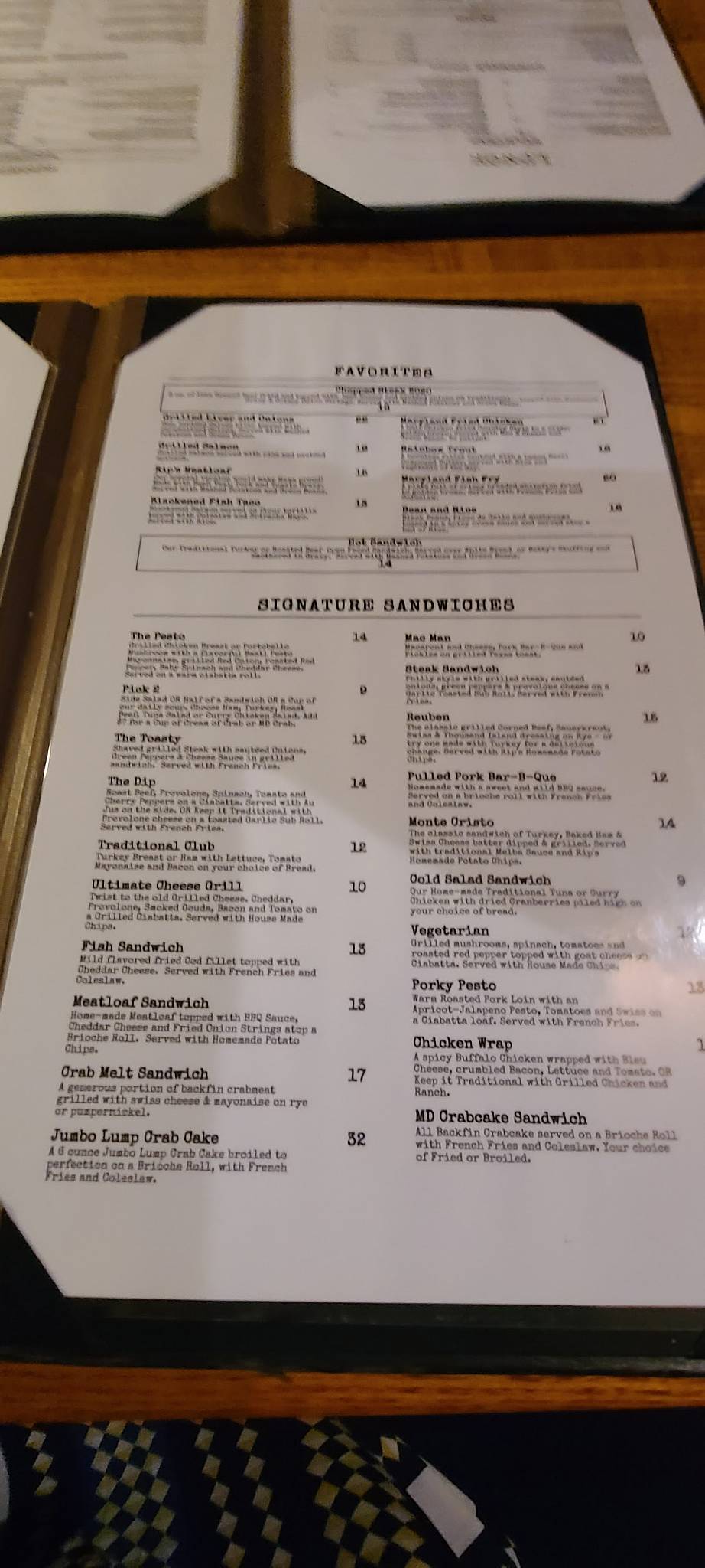 Menu at Rips Country Inn pub & bar, Bowie