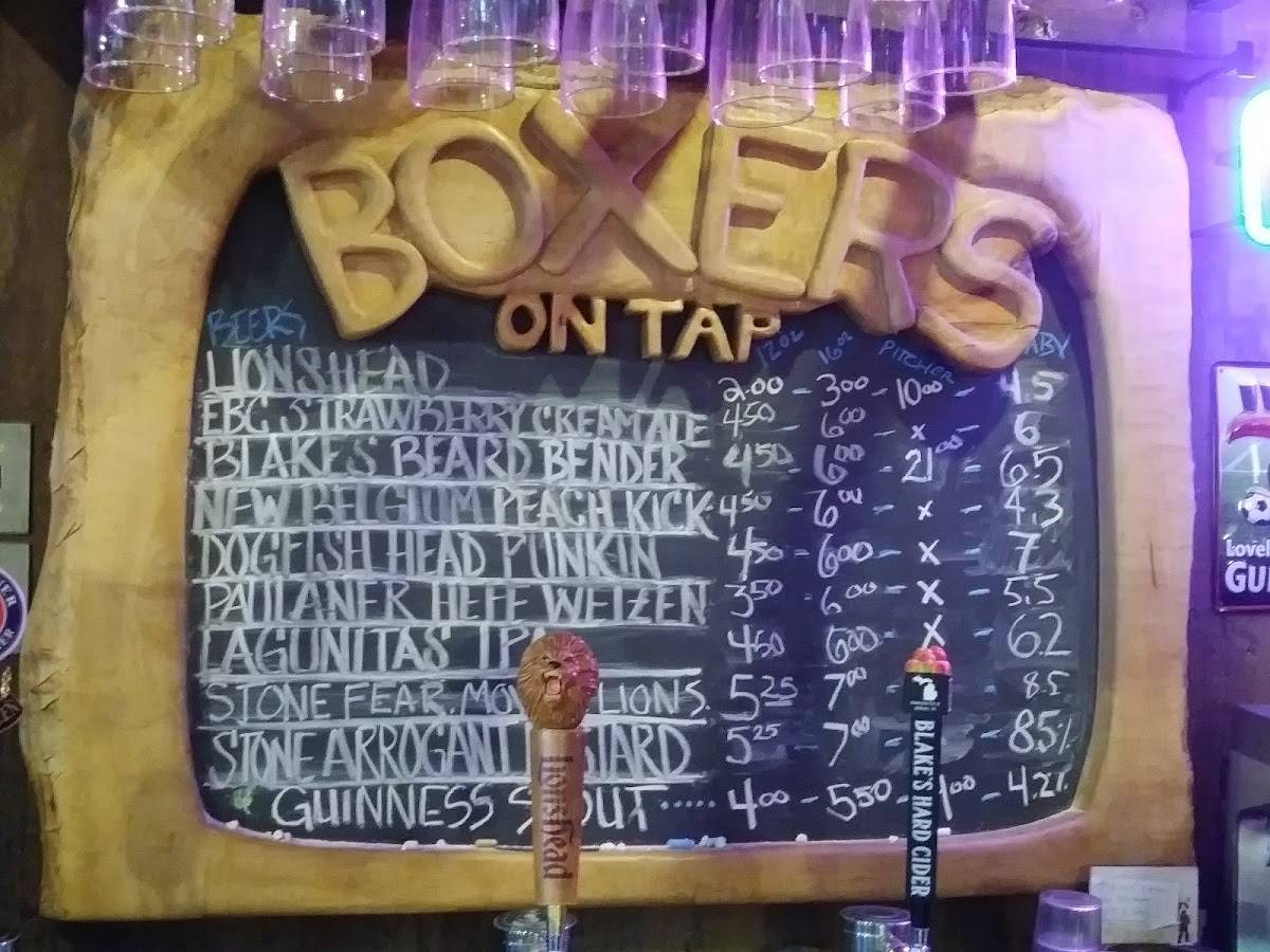 Menu at Boxer's Cafe, Huntingdon