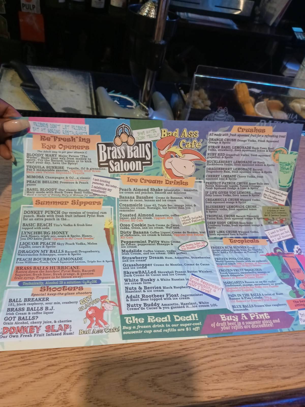 Menu at Brass Balls Saloon pub & bar, Ocean City