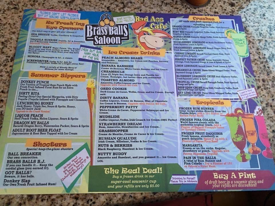 Menu at Brass Balls Saloon pub & bar, Ocean City