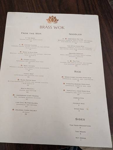 Menu at Brass Wok Thai Restaurant, Calgary