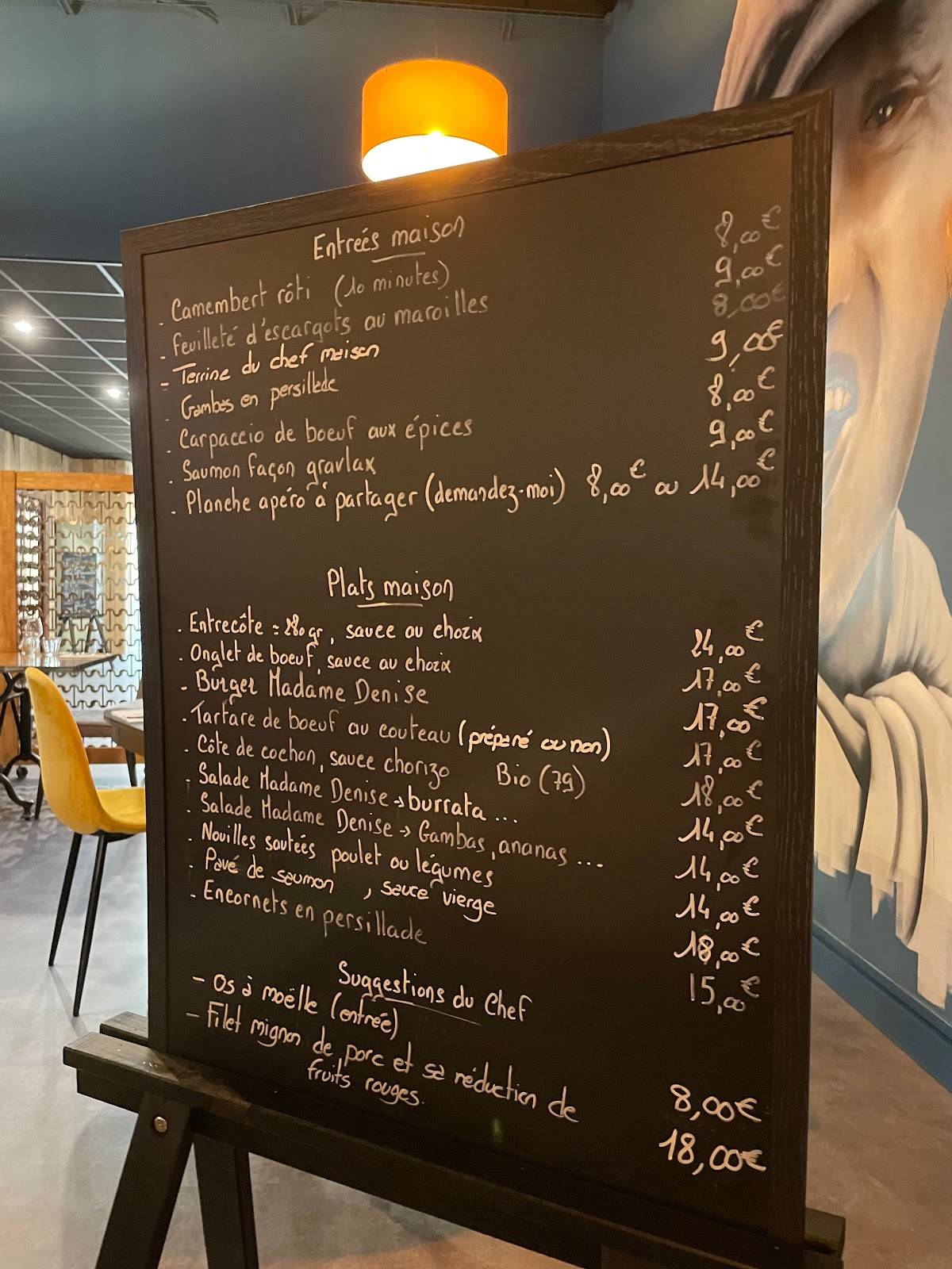 Menu au Brasserie Madame Denise Bressuire restaurant, Bressuire