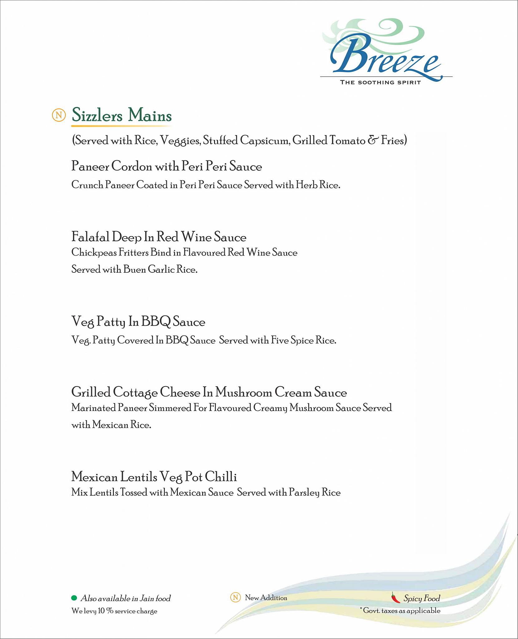 Menu at Breeze, Mumbai, SERVICE OFFICE