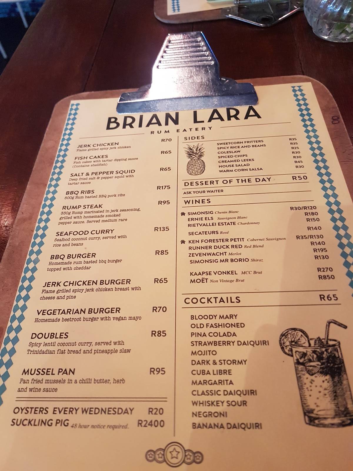Speisekarte von Brian Lara Rum Eatery restaurant, Randburg, 56 4th Ave