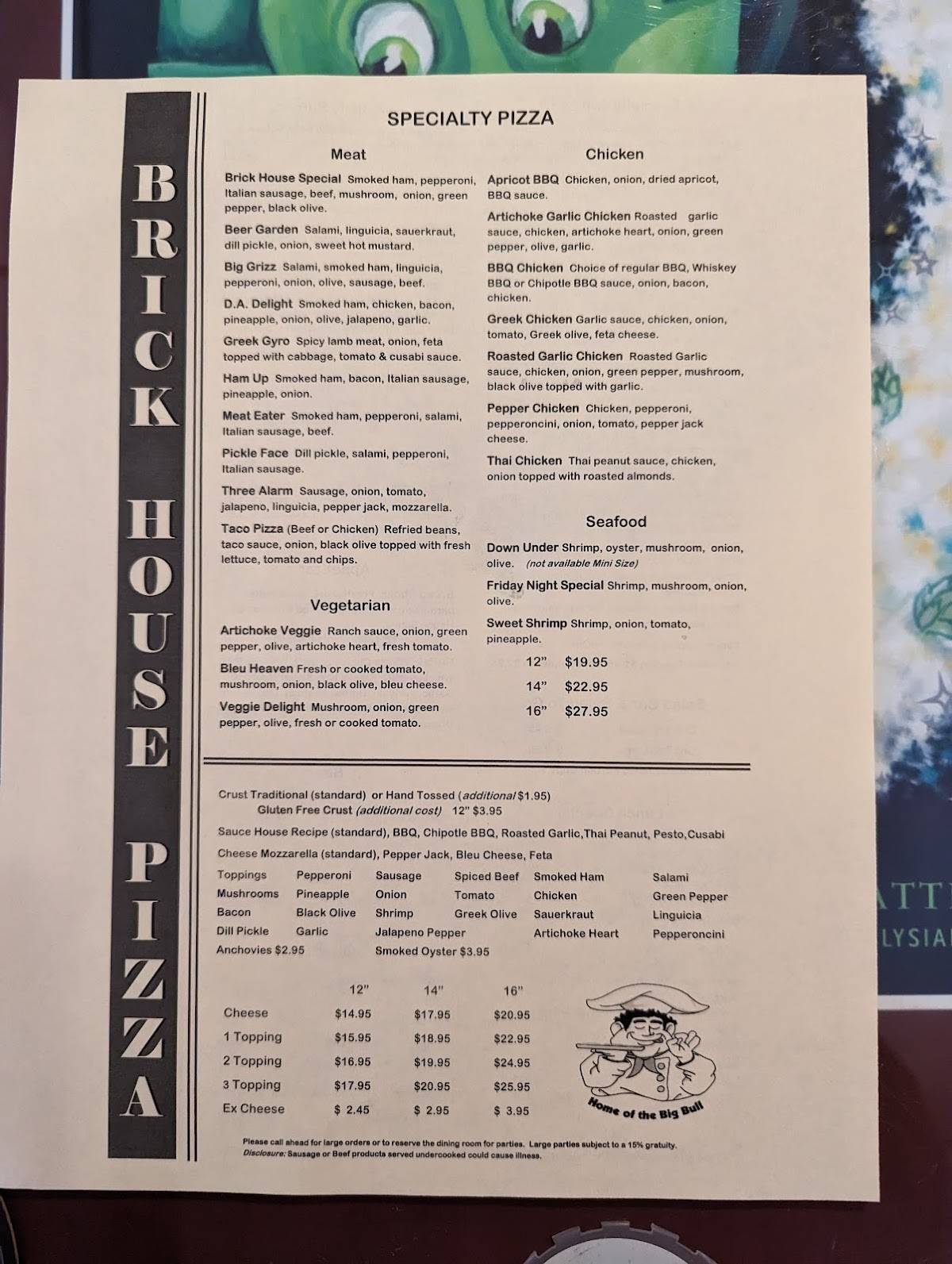Menu at Brick House Pizza pizzeria, West Richland