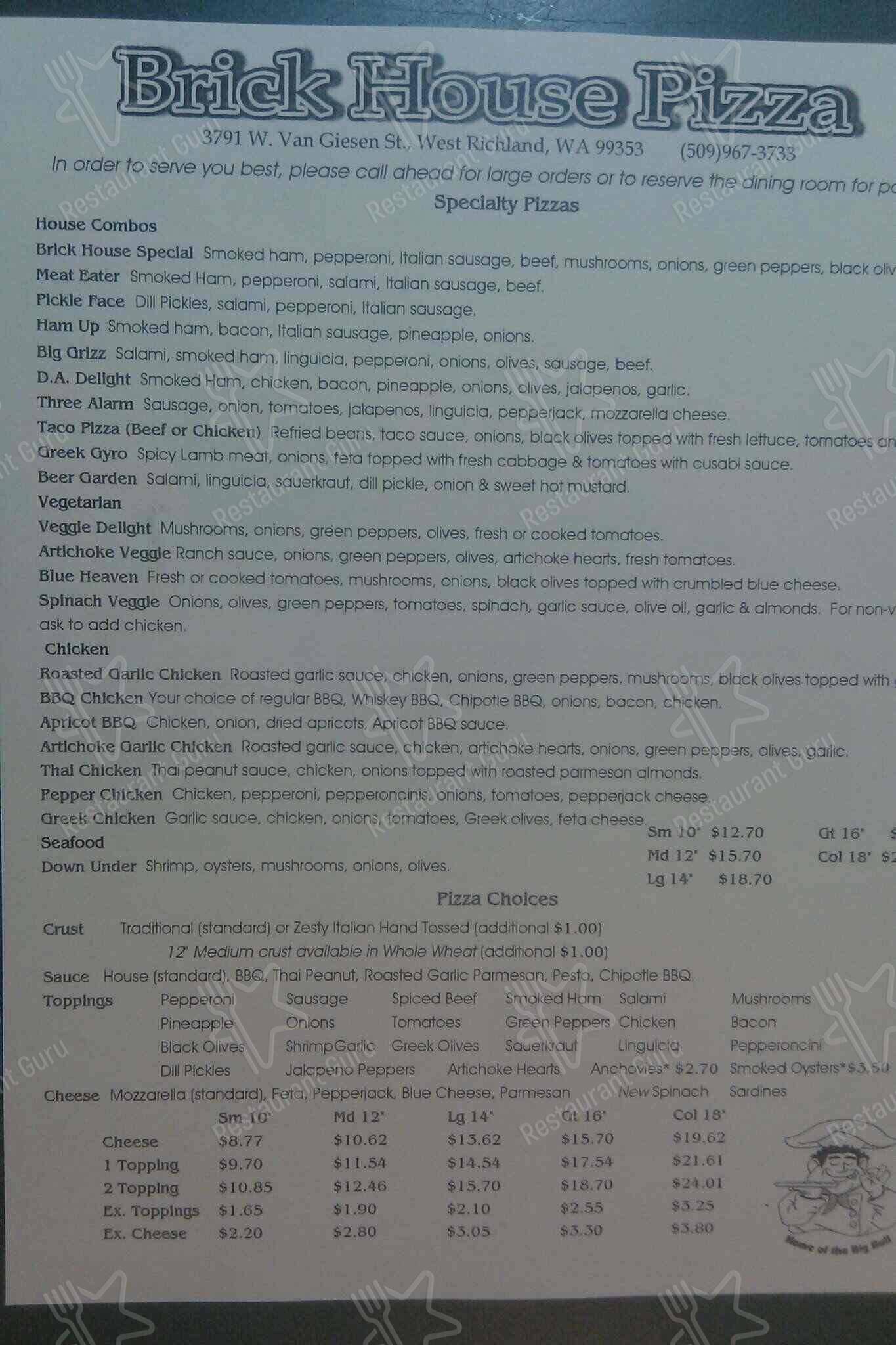 Menu at Brick House Pizza pizzeria, West Richland