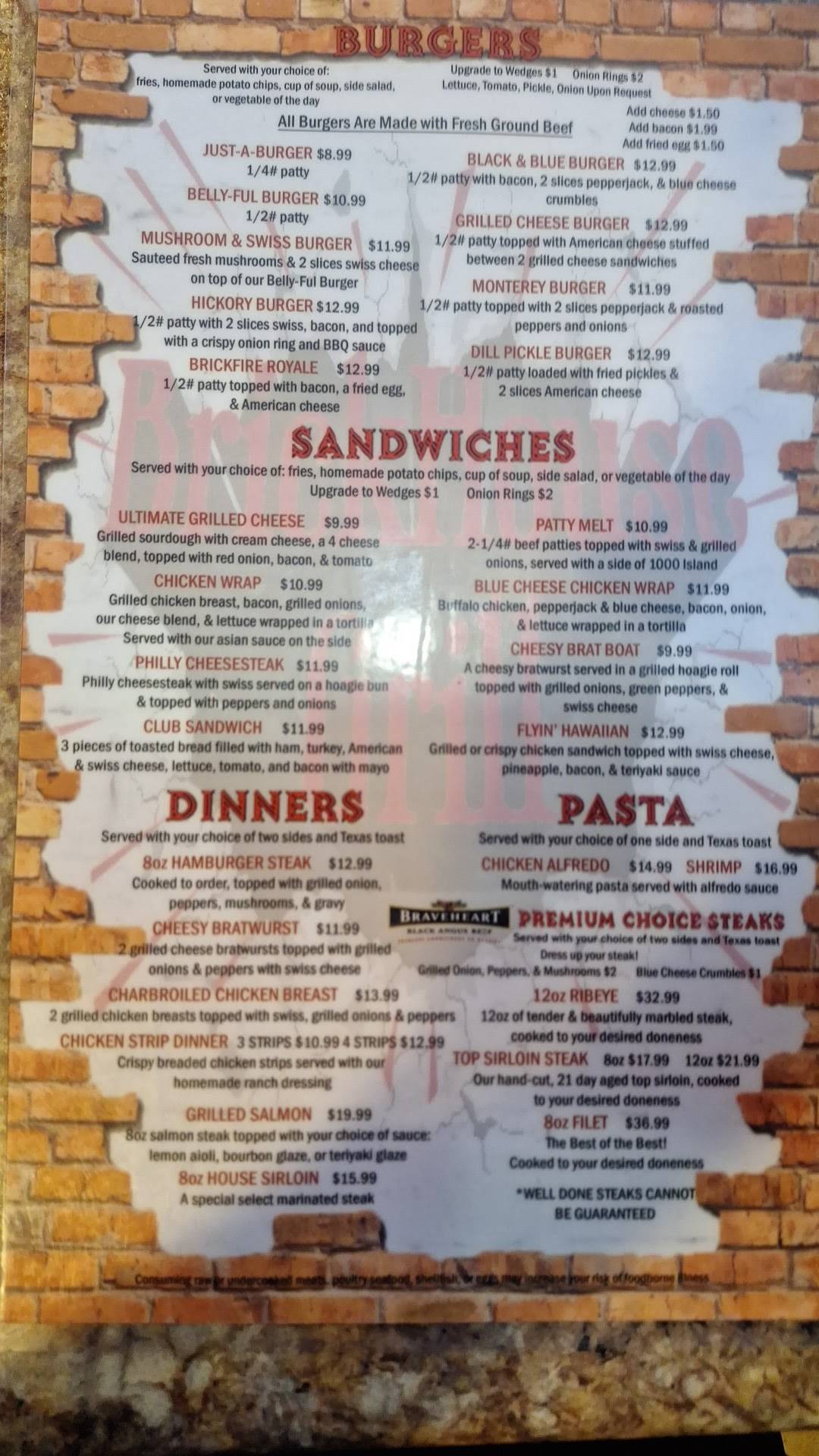 Menu at Brickhouse Bar and Grill, Lebanon
