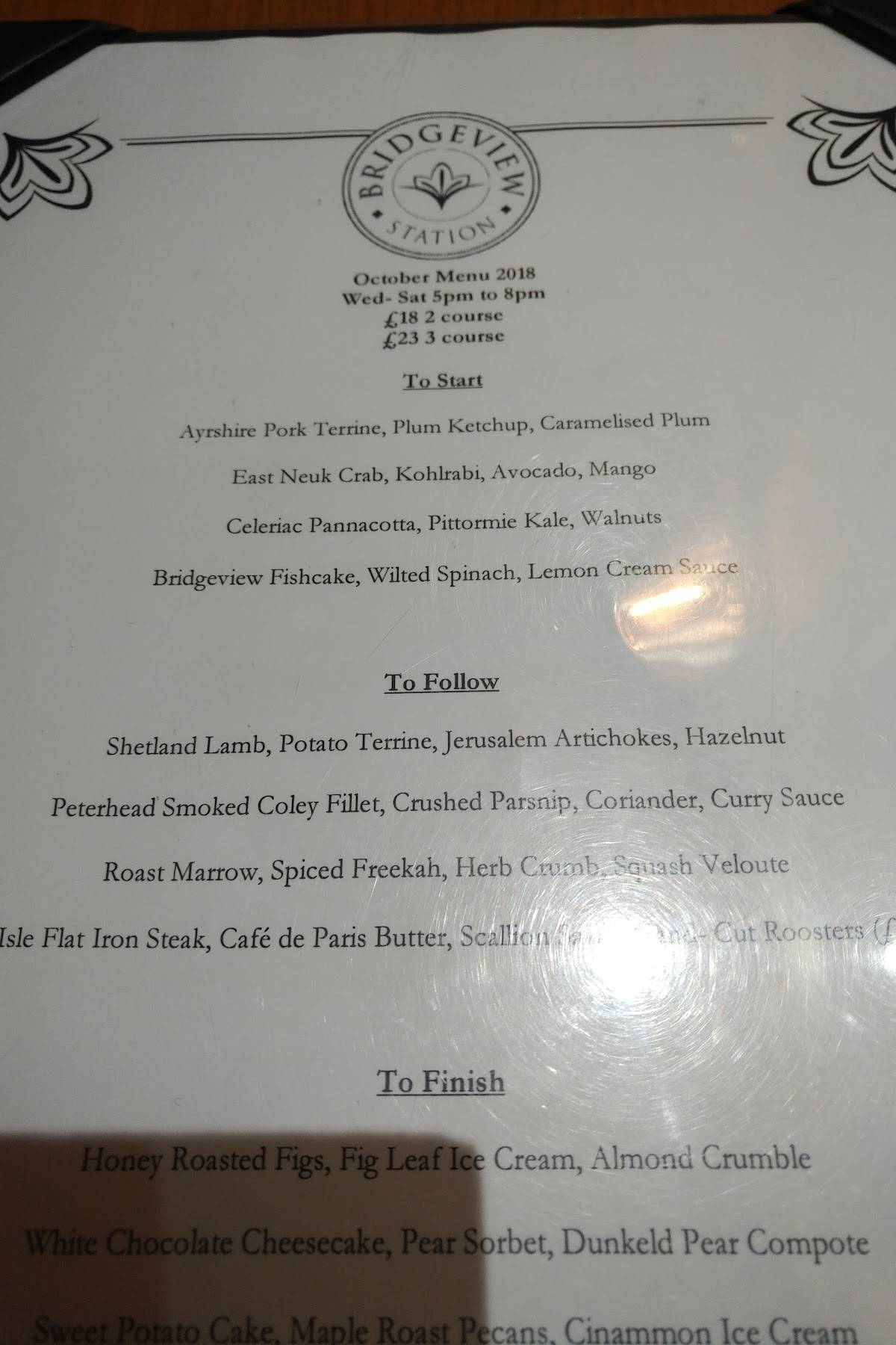 Menu at Bridgeview Station Restaurant, Dundee