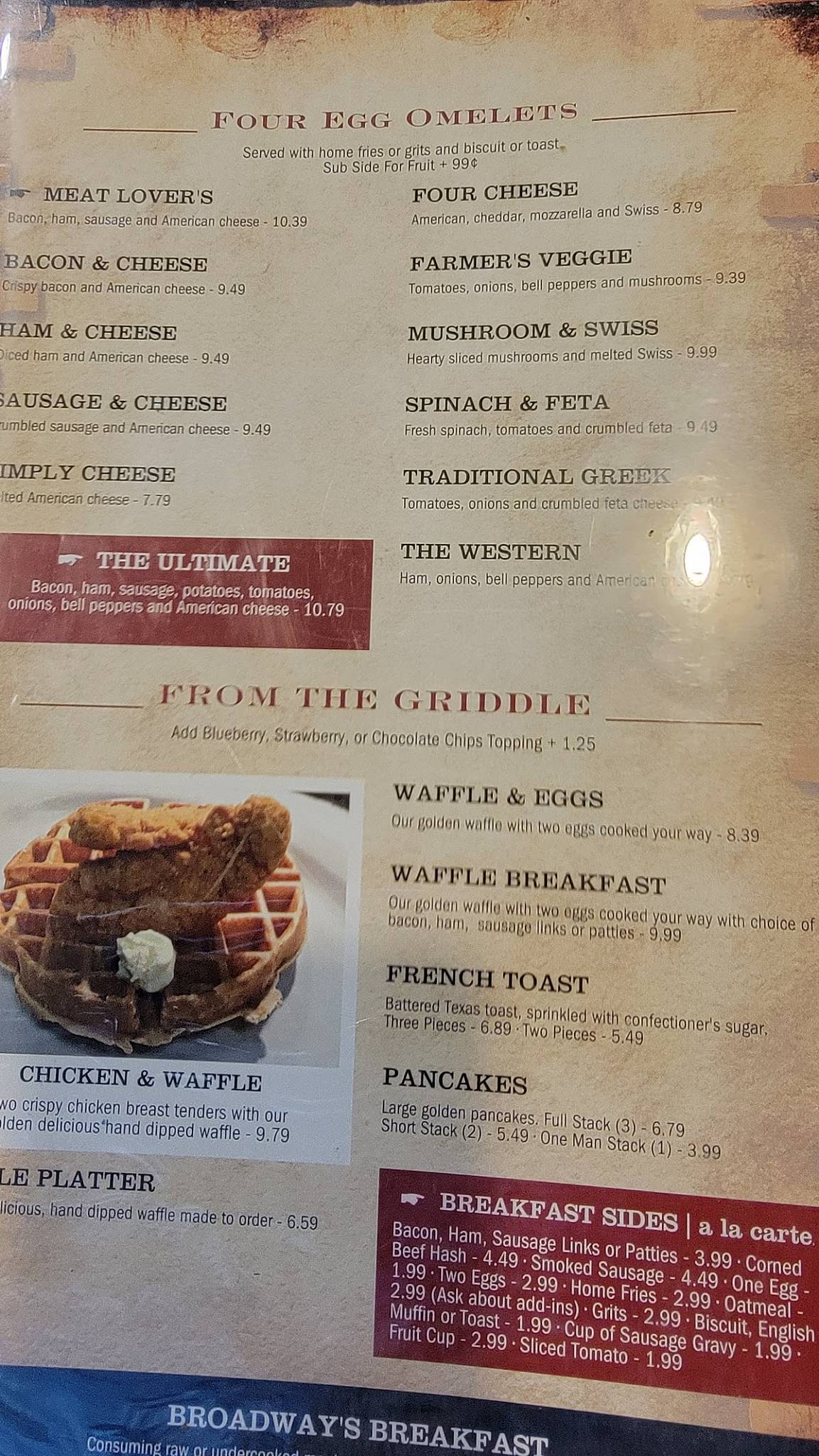 Menu at Broadway Diner restaurant, Bartow