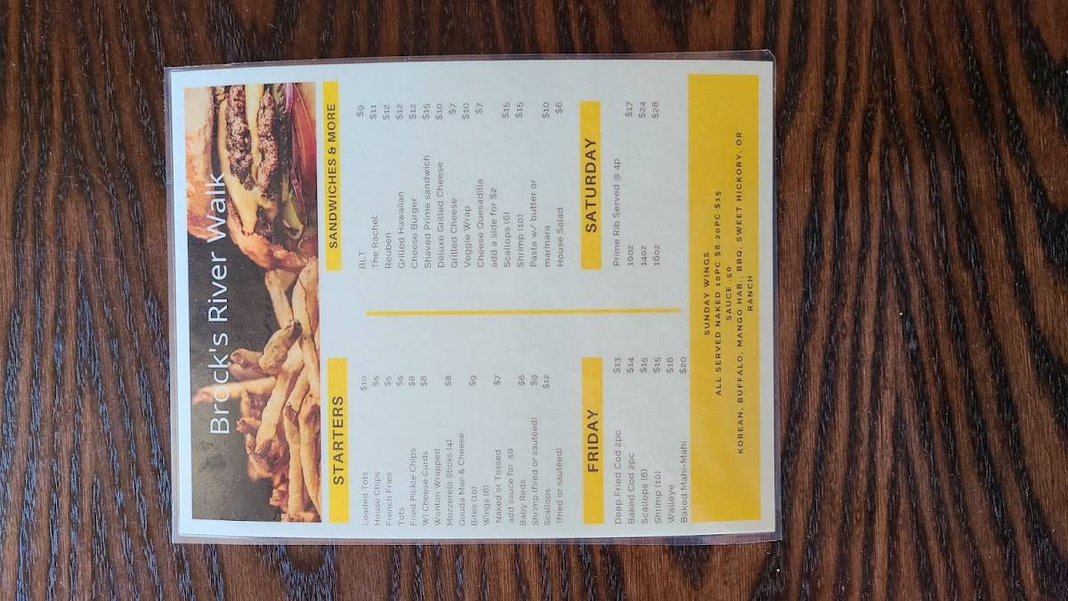 Menu at Brock's River Walk Tavern & Grill pub & bar, Fort Atkinson, 99 ...