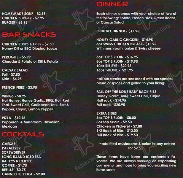 Menu at The Boot Tavern pub & bar, East Selkirk