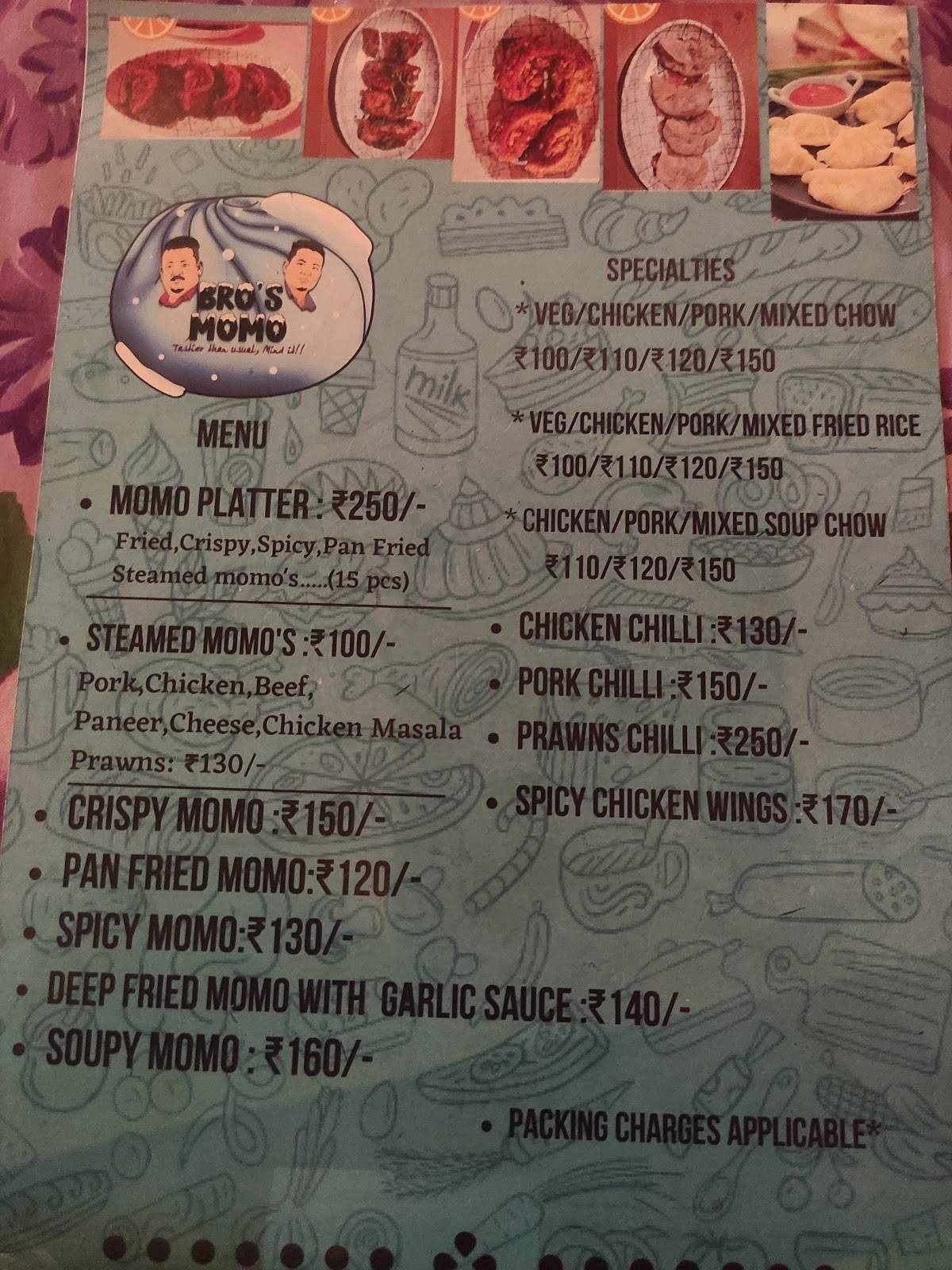 Menu at Bro's Momo, Dimapur, Landmark