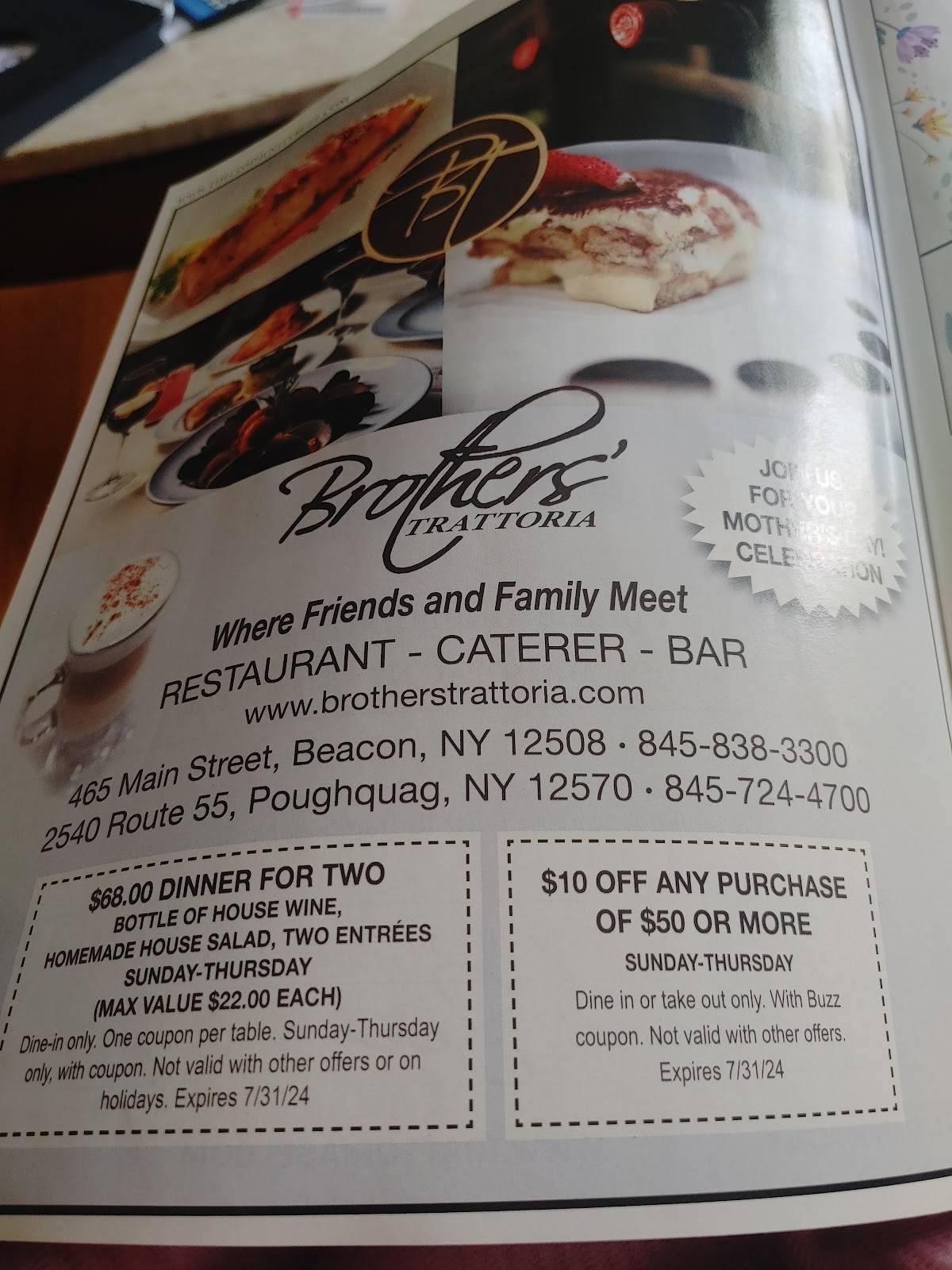 Menu at Brother's Trattoria pub & bar, Beacon