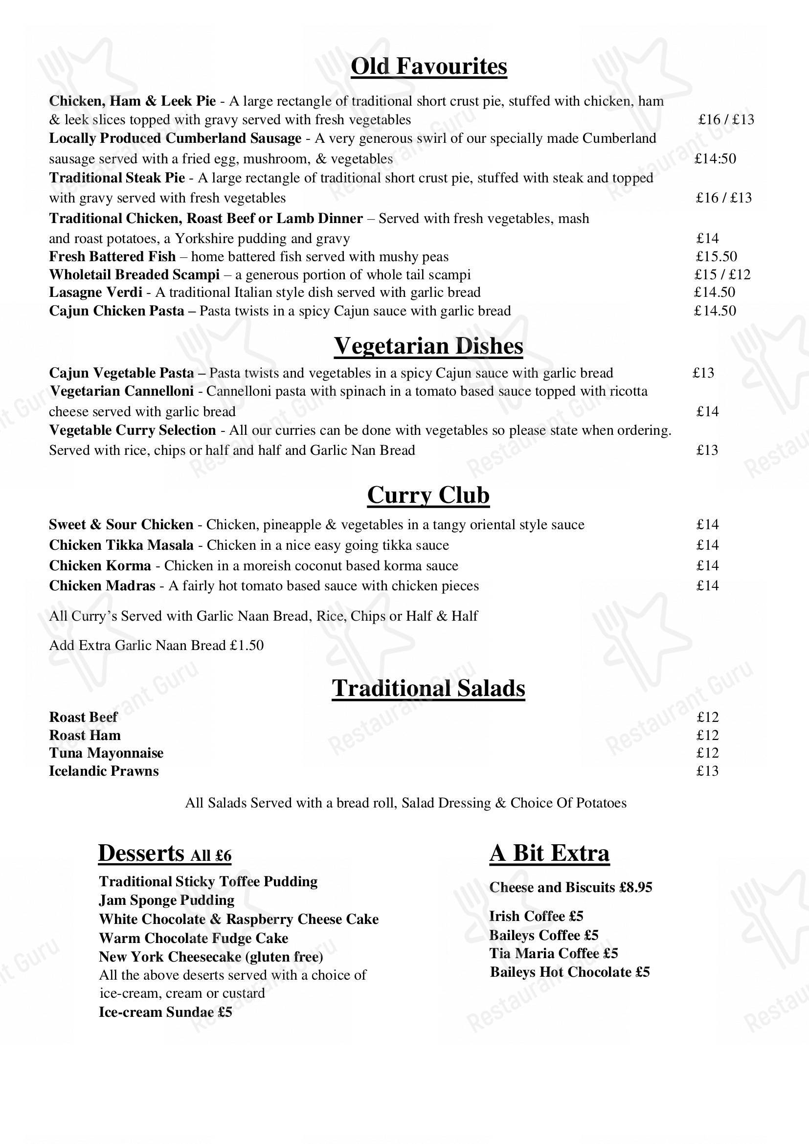 Menu at Brown Cow pub & bar, Dalton-in-Furness