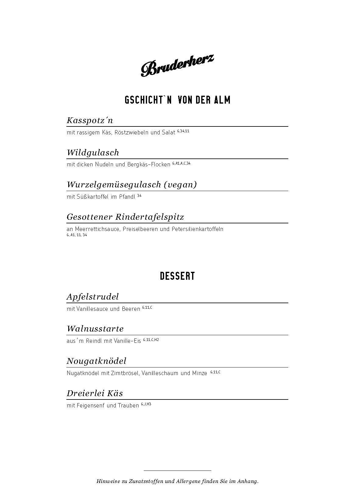 Speisekarte von Bruderherz - Brauwerkstatt Speis und Schank Stadthotel ...