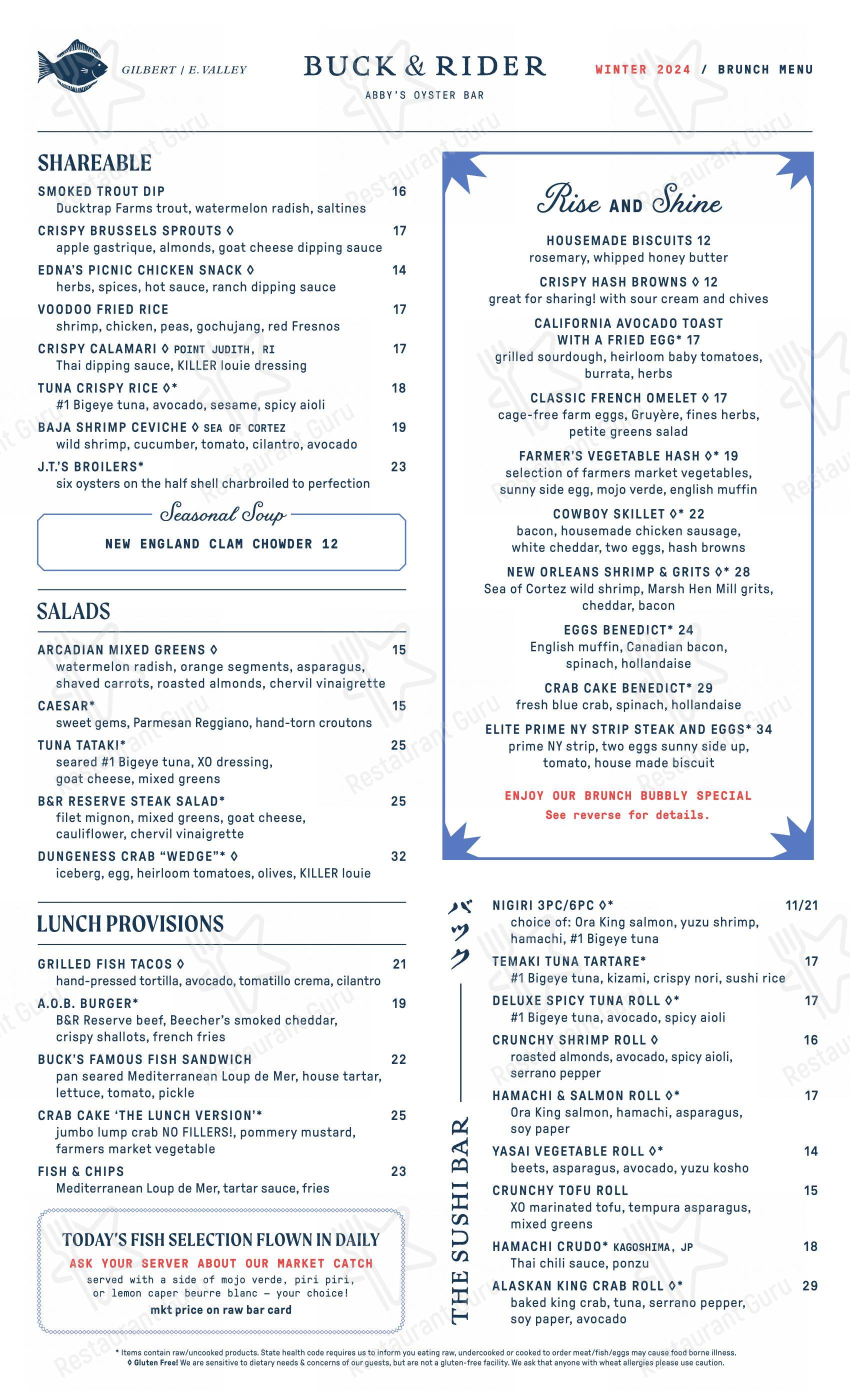 Menu at Buck & Rider Gilbert pub & bar, Gilbert