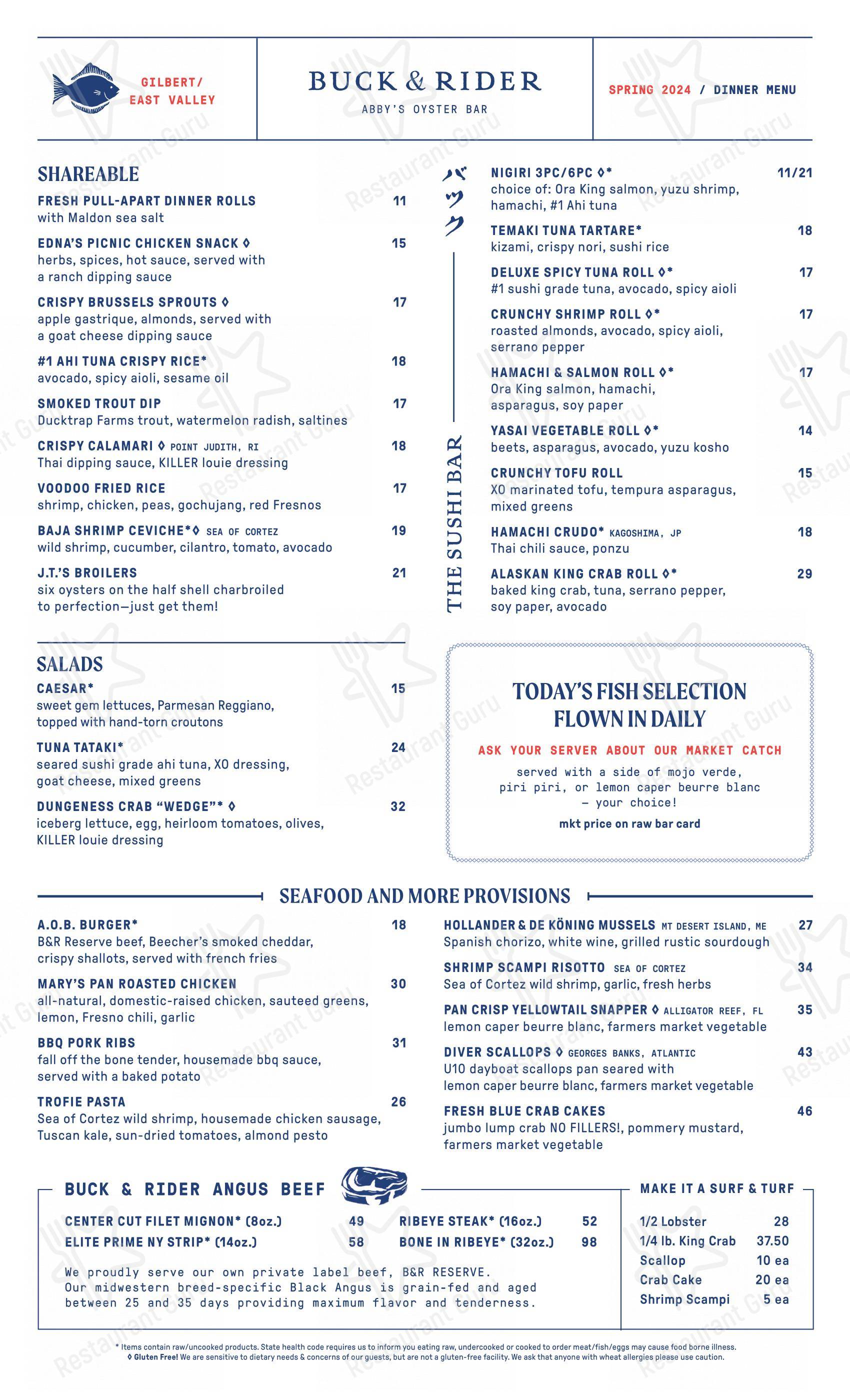 Menu at Buck & Rider Gilbert pub & bar, Gilbert