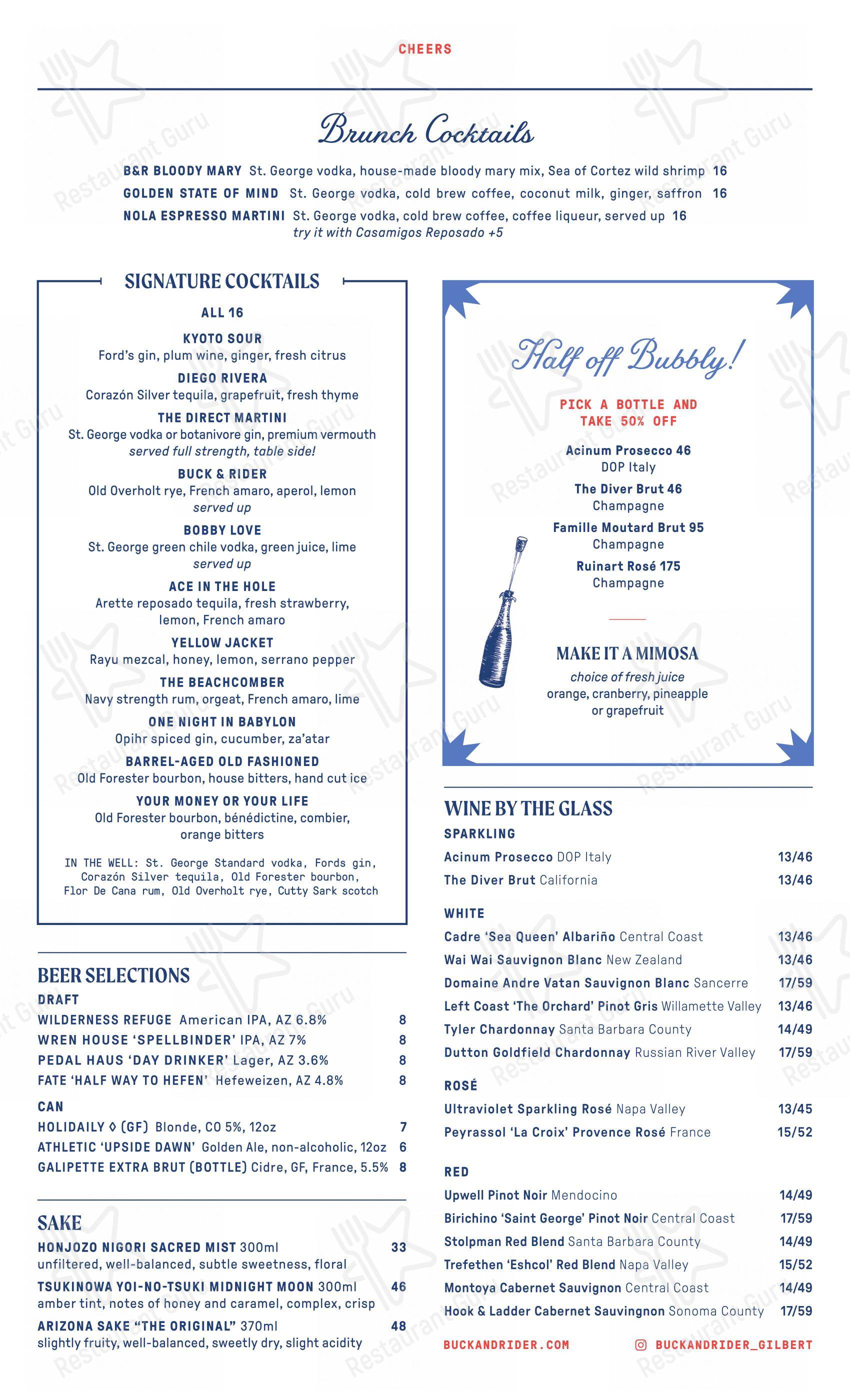 Menu at Buck & Rider Gilbert pub & bar, Gilbert