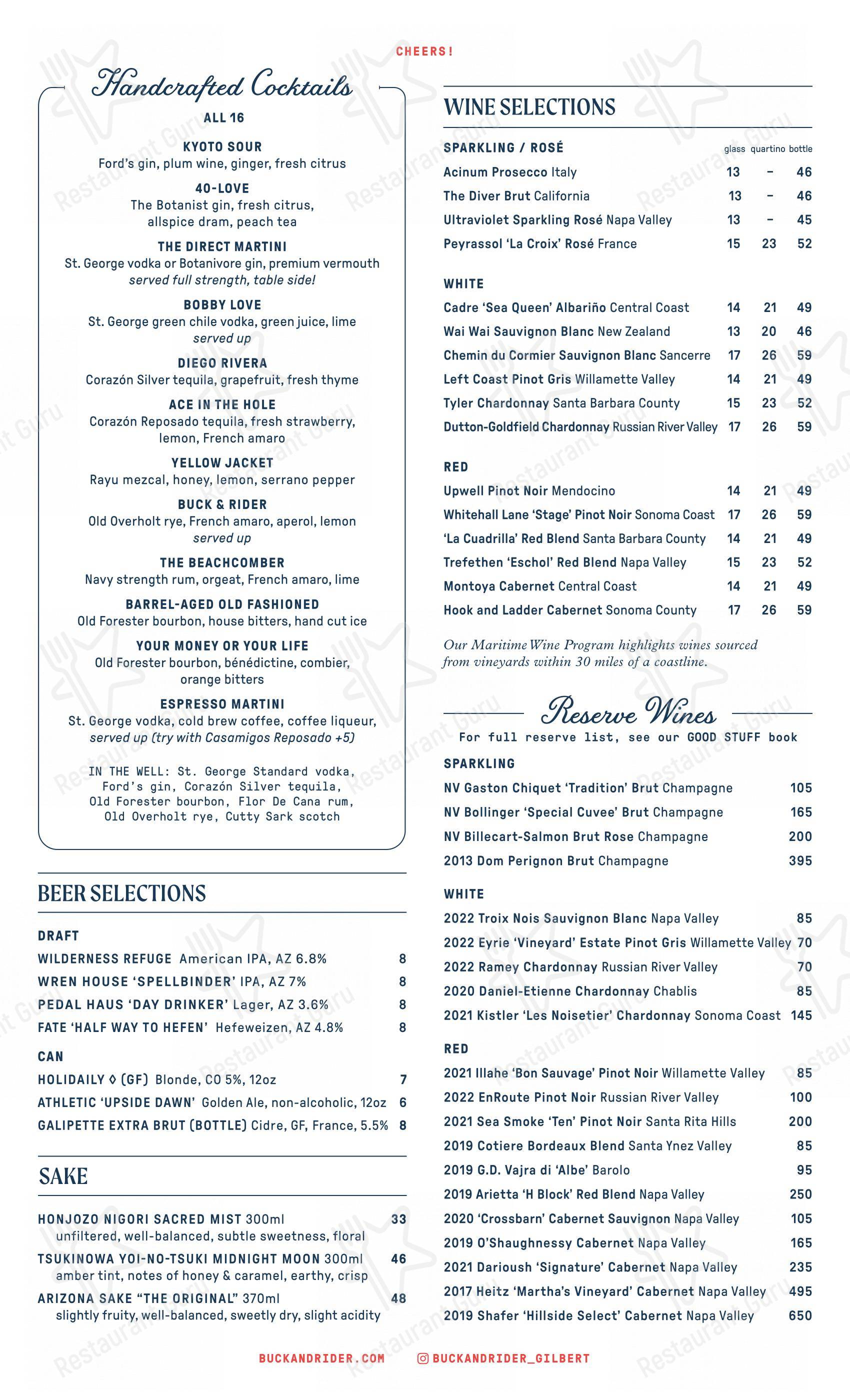 Menu at Buck & Rider Gilbert pub & bar, Gilbert