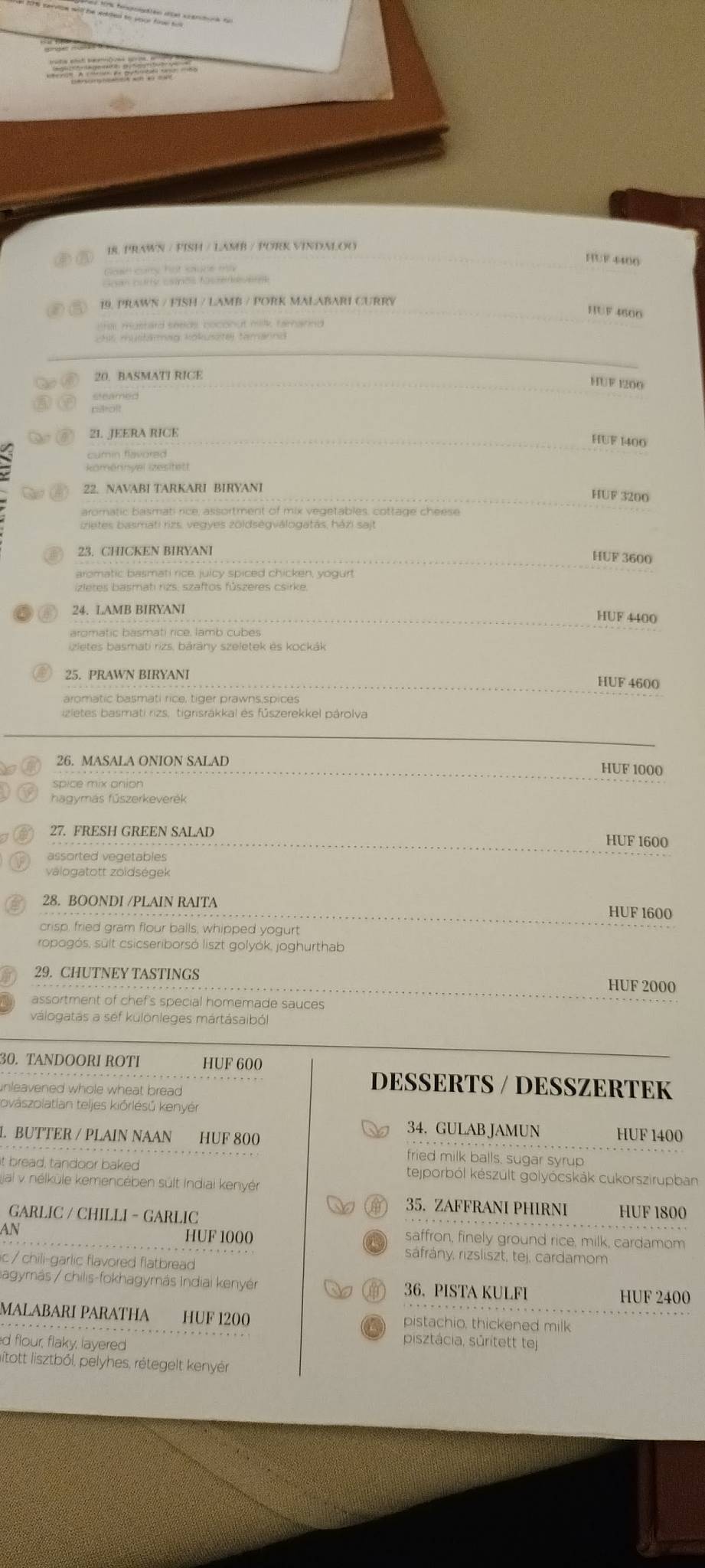 Carta de Indian Palate - Indian Restaurant in Budapest, Budapest