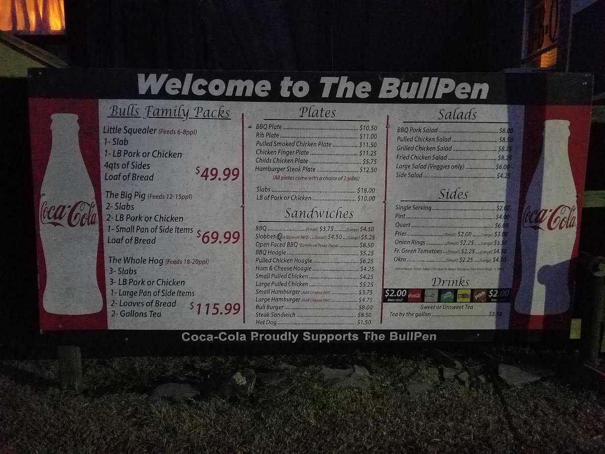 Menu at Bull Pen Steakhouse Inc, Oakman