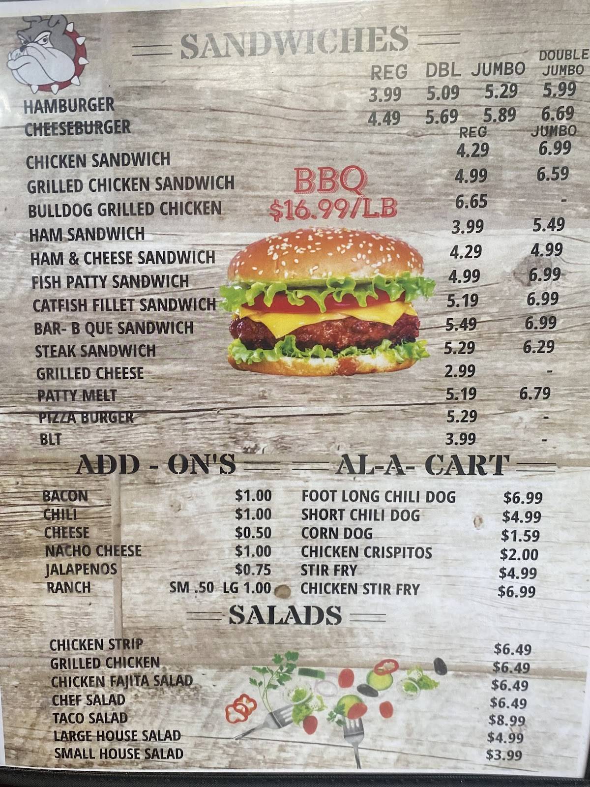 Menu at Bulldog Drive-In restaurant, Hampton
