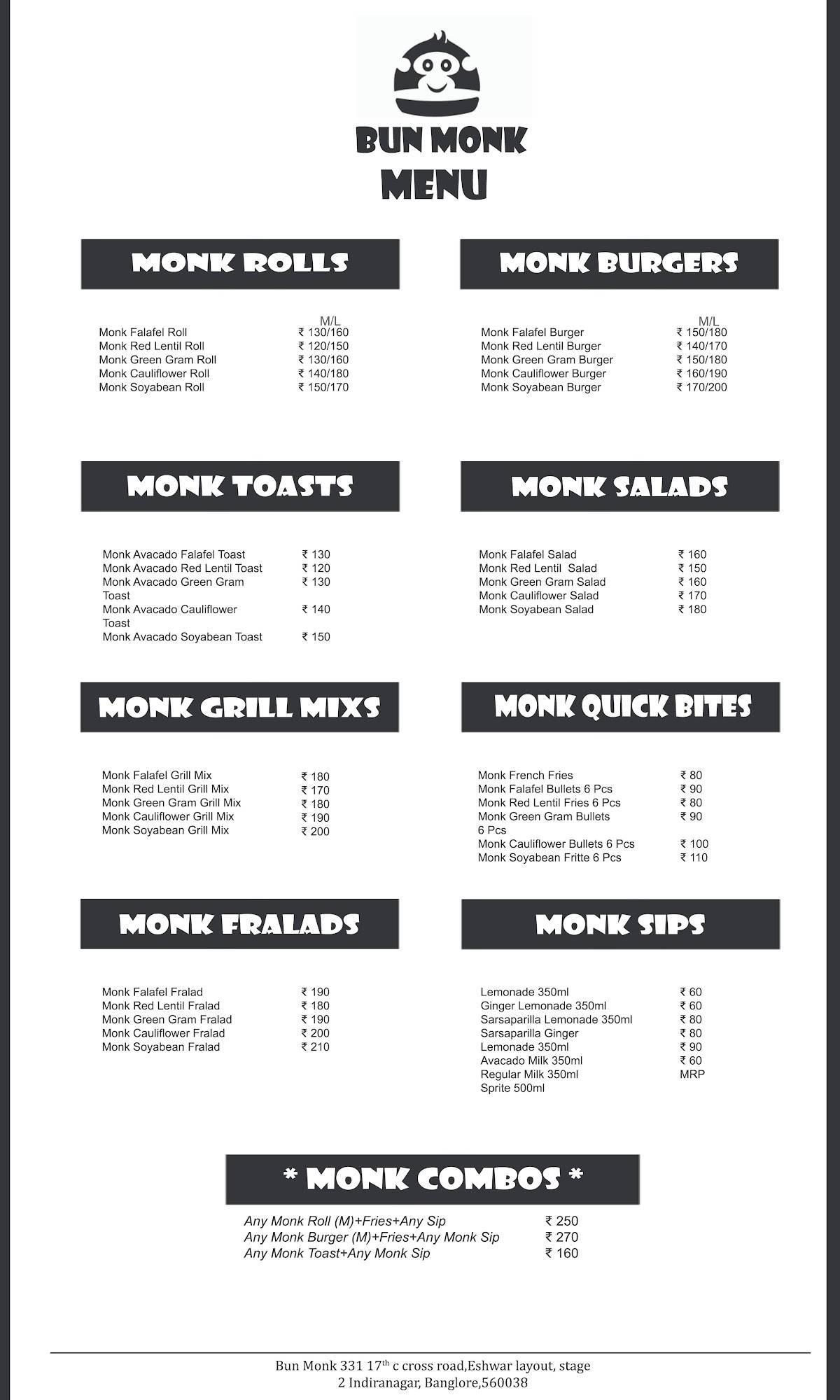 Menu at Bun Monk, Bengaluru