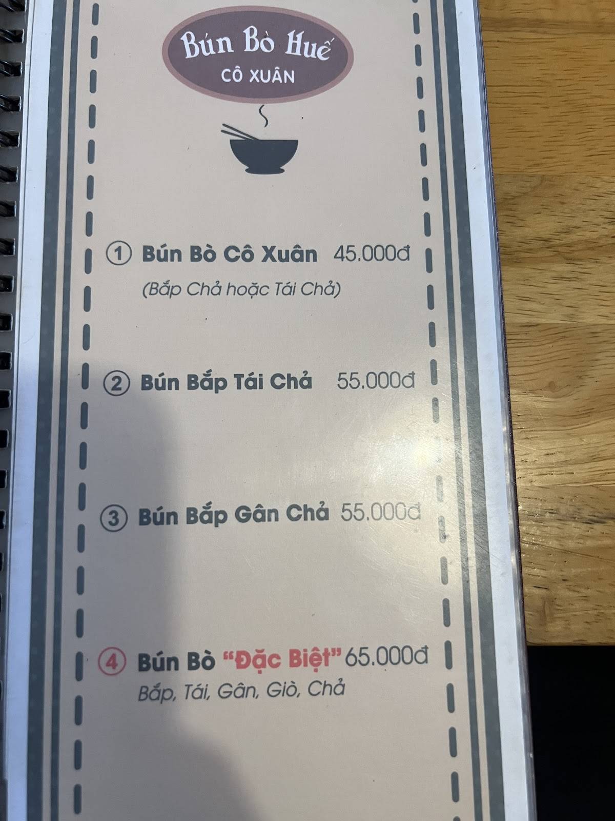 Menu at Bún bò Huế Cô Xuân - Hue Beef Noodles Soup restaurant, Châu Đốc