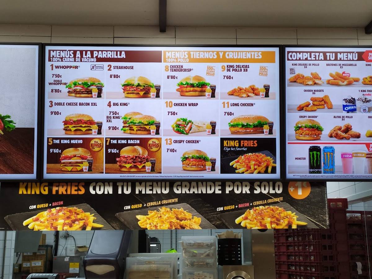 Carta del restaurante Burger King, Ciudad Quesada