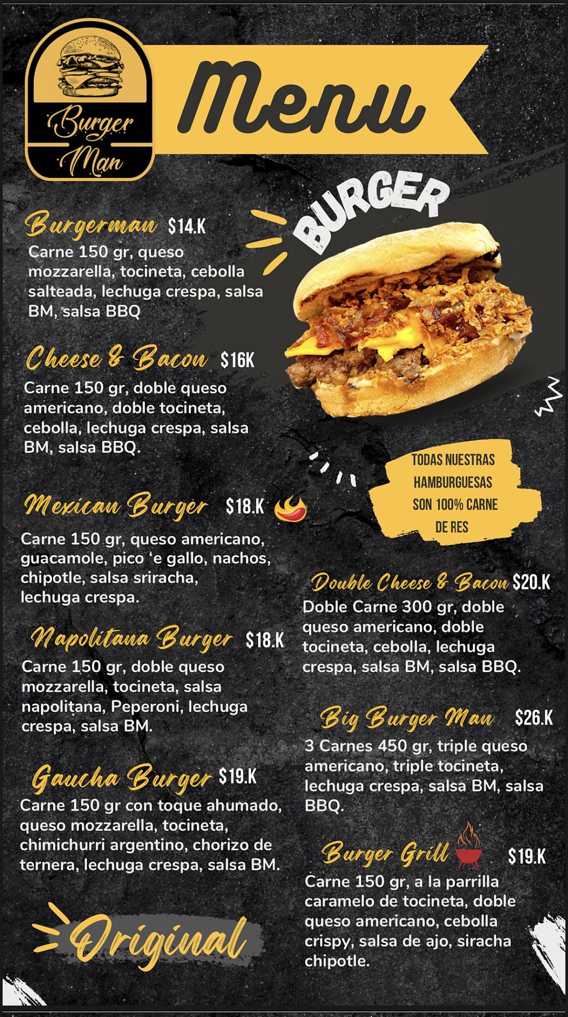 Menu at BurgerMan Chiriguaná restaurant, Chiriguaná