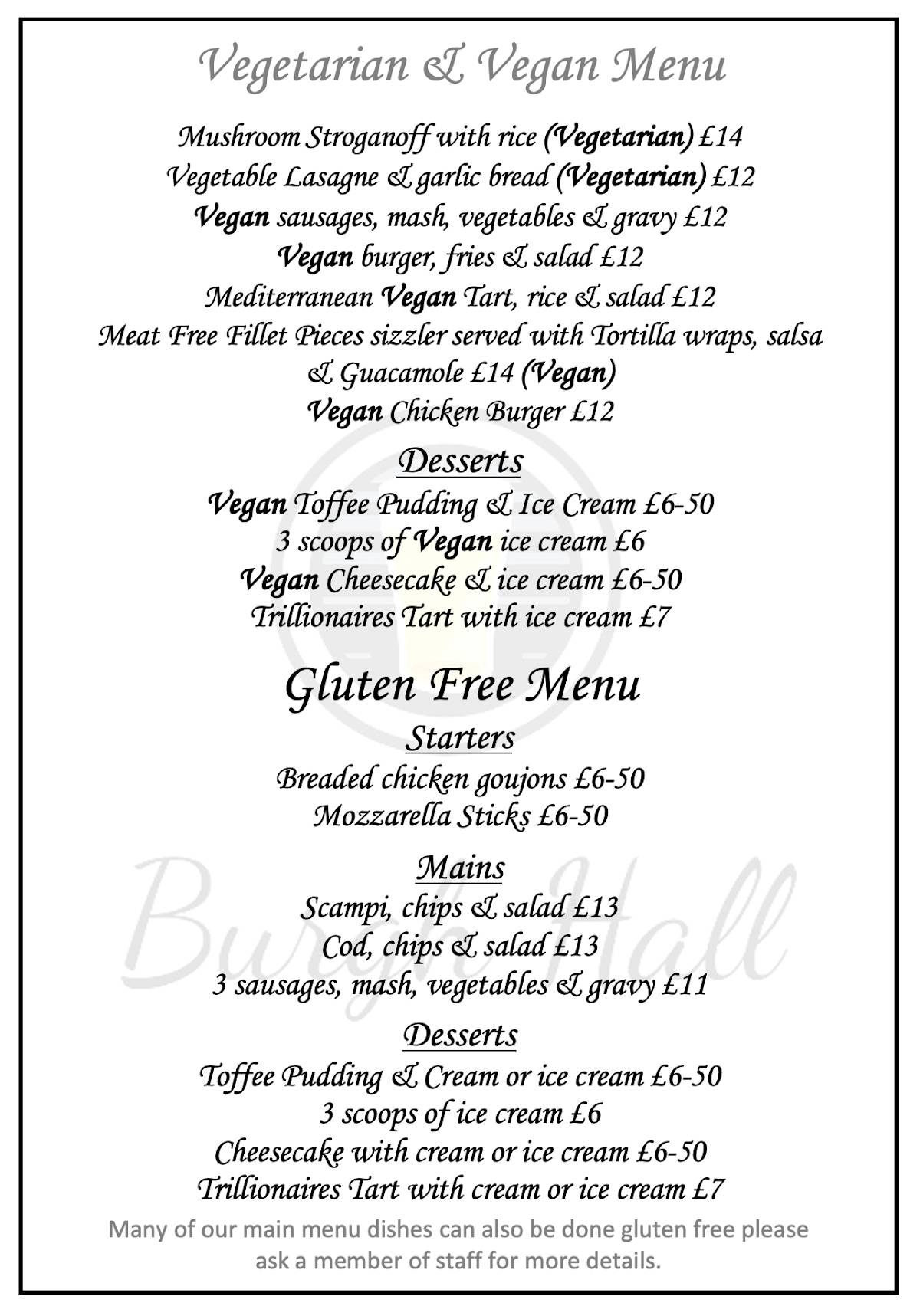 Menu at Burgh Hall pub & bar, Great Yarmouth