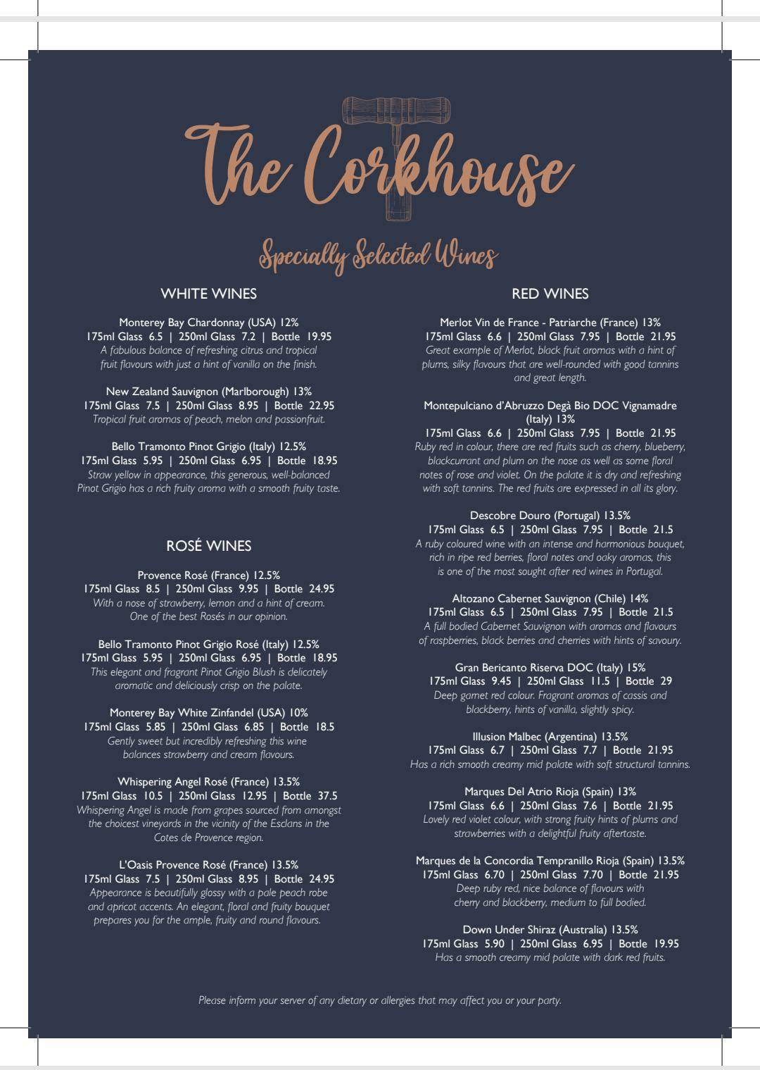 Menu at The Corkhouse pub & bar, Burnley