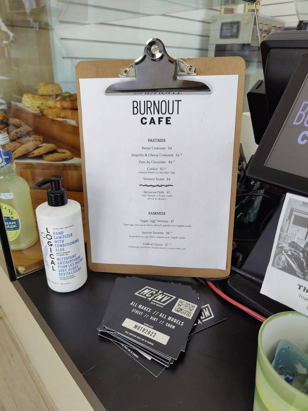 Menu at Burnout Cafe, Vancouver