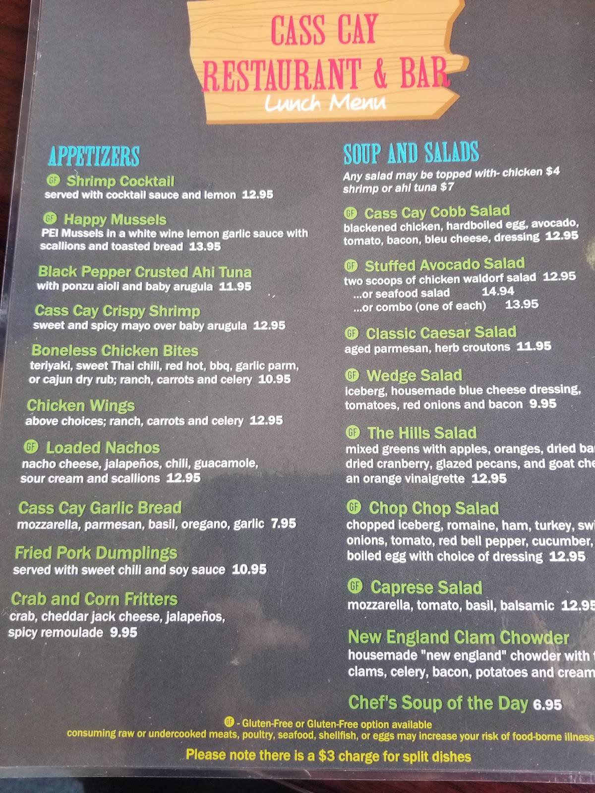 Menu at Cass Cay Restaurant & Bar, Burnt Store Marina