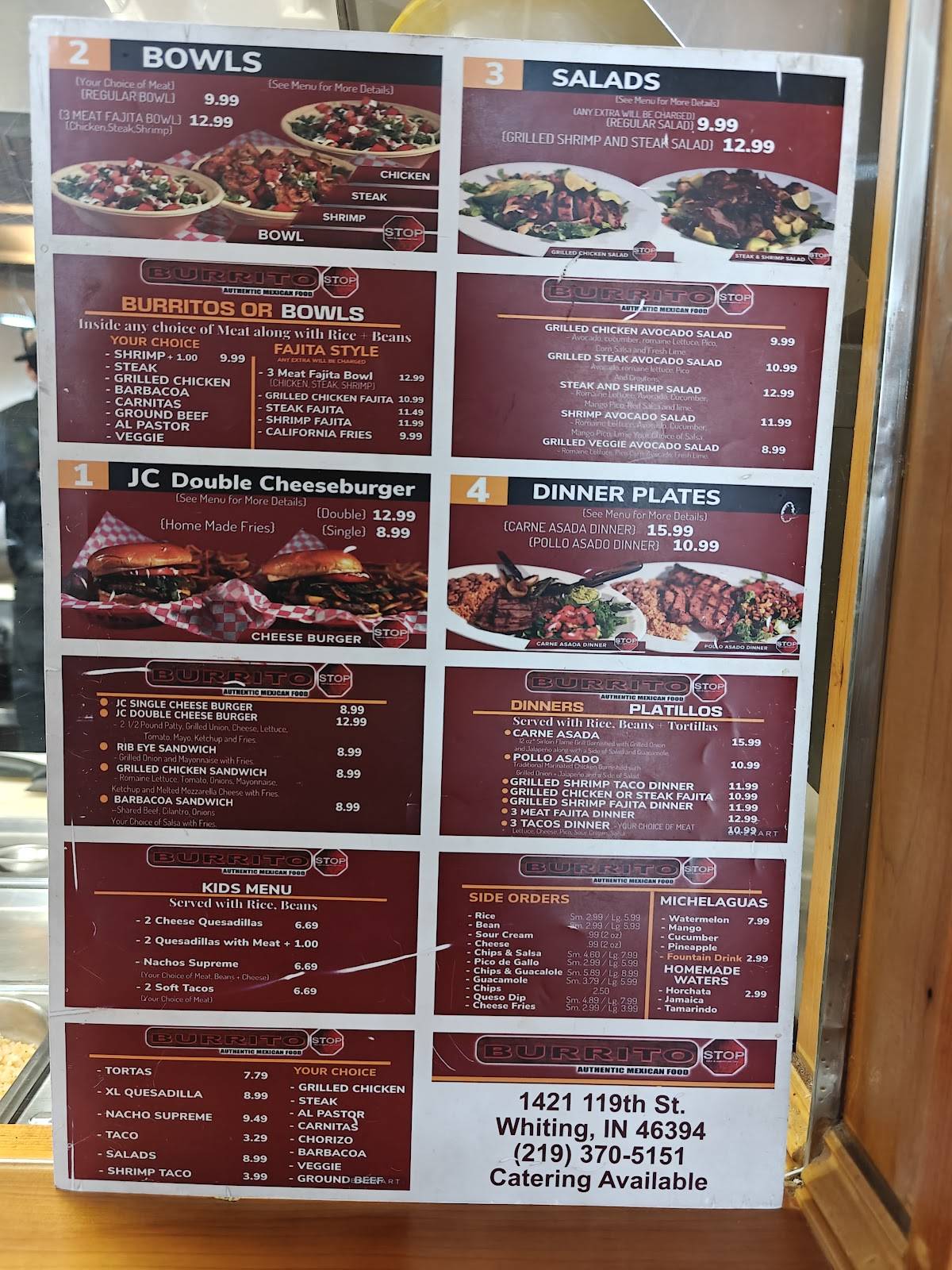 Menu at Burrito Stop Mex and American Grill restaurant, Whiting